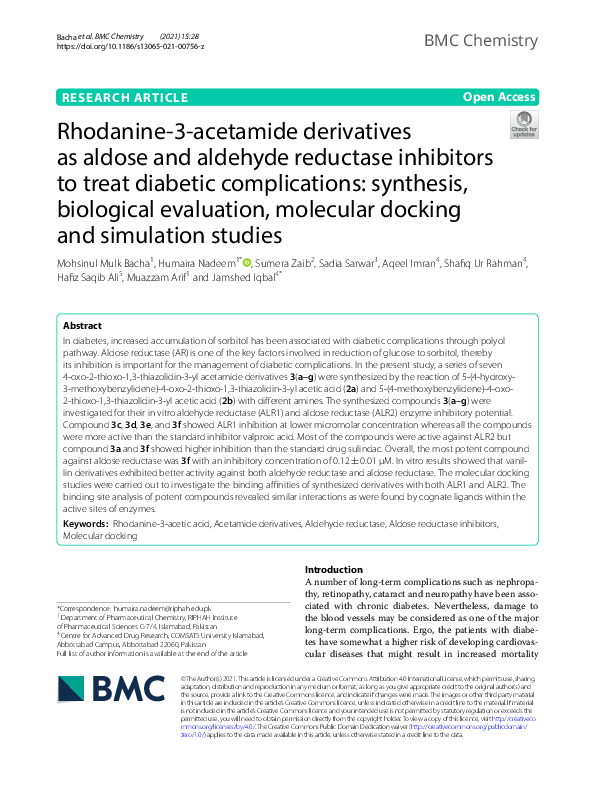 (PDF) Rhodanine-3-acetamide derivatives as aldose and aldehyde reductase inhibitors to treat ...