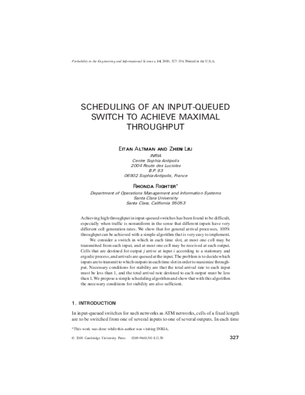 Pdf Scheduling Of An Input Queued Switch To Achieve Maximal Throughput