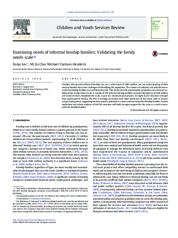 (PDF) Examining needs of informal kinship families: Validating the ...
