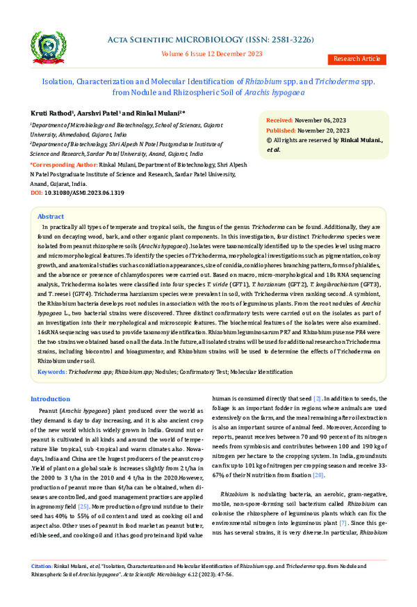 (PDF) Isolation, Characterization and Molecular Identification of Rhizobium spp. and Trichoderma ...