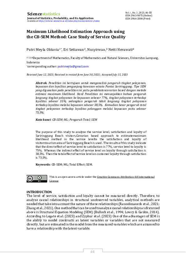 (PDF) Maximum Likelihood Estimation Approach using the CB-SEM Method: Case Study of Service Quality