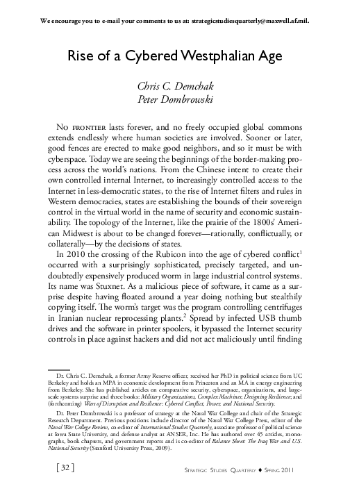 (PDF) Rise of a Cybered Westphalian Age
