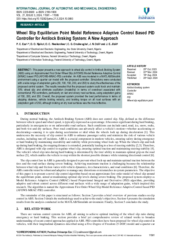 (PDF) Wheel Slip Equilibrium Point Model Reference Adaptive Control Based PID Controller for ...