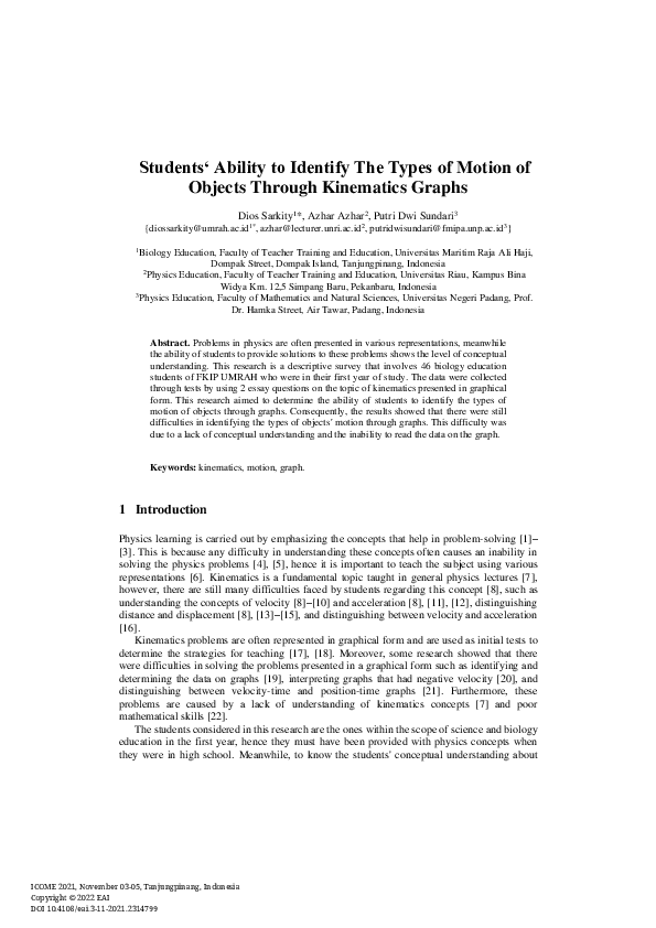 (PDF) Students‘ Ability to Identify The Types of Motion of Objects ...
