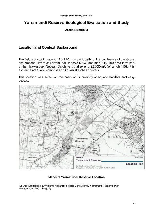 (PDF) Yarramundi Reserve Ecological Evaluation and Study
