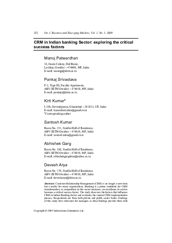 (PDF) CRM in Indian banking Sector: exploring the critical success factors