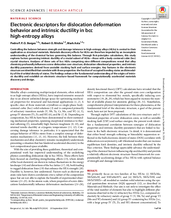(PDF) Electronic descriptors for dislocation deformation behavior and intrinsic ductility in bcc ...
