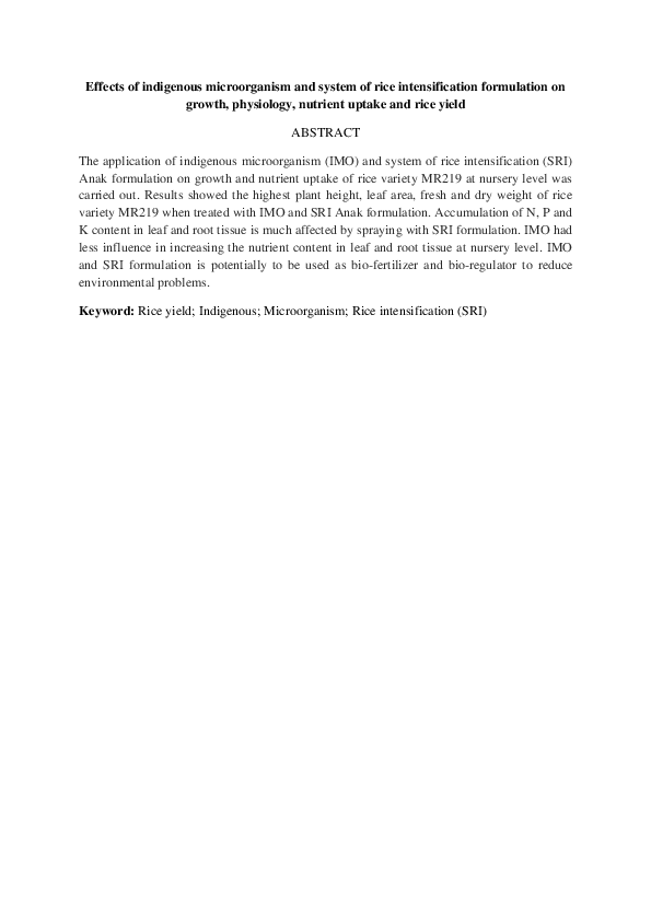 (PDF) Effects of indigenous microorganism and system of rice ...