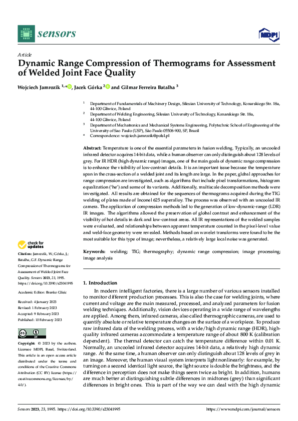 (PDF) Dynamic Range Compression of Thermograms for Assessment of Welded Joint Face Quality