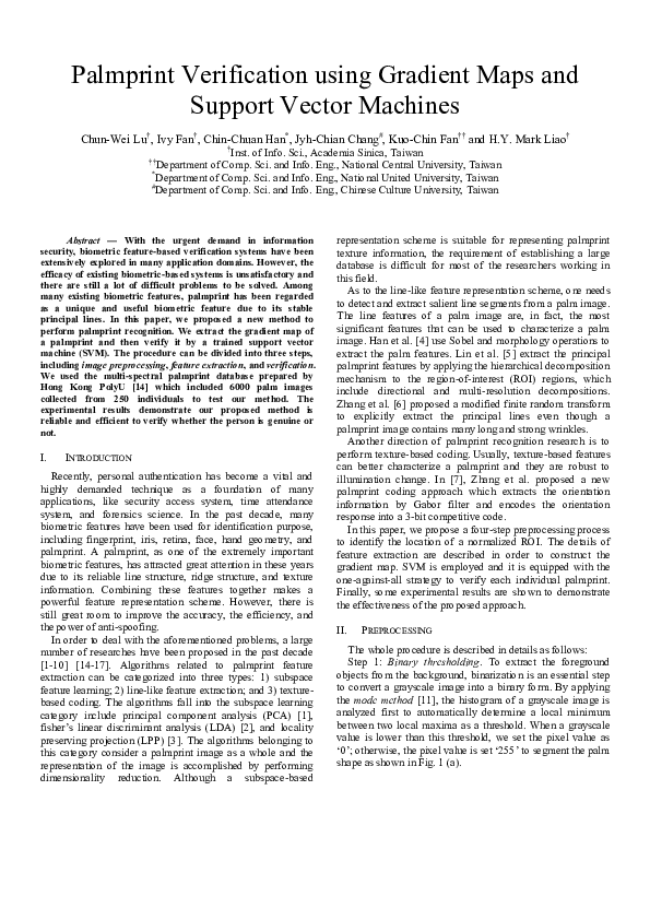 (PDF) Palmprint Verification with SVM and Gradients