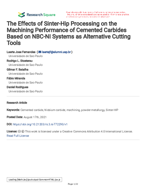 (PDF) The Effects of Sinter-Hip Processing on the Machining Performance ...