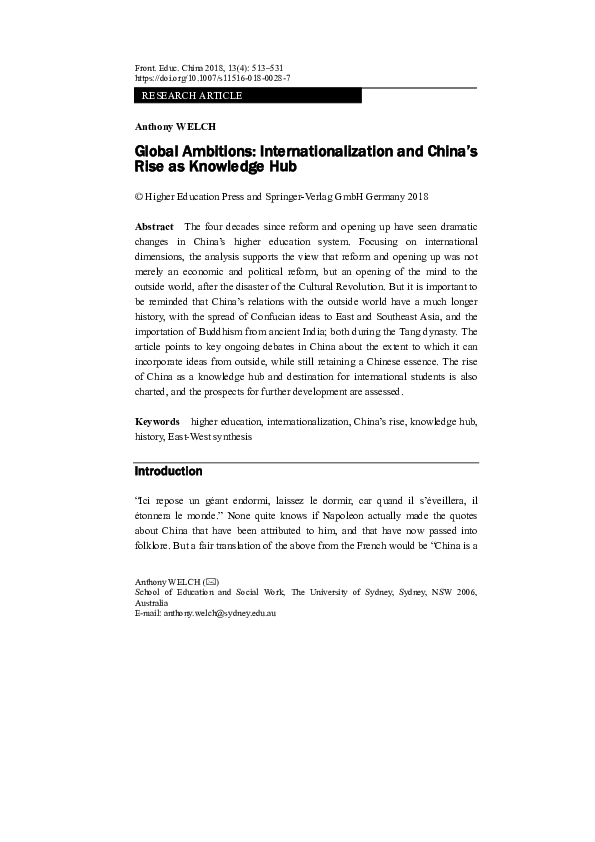 (PDF) Global Ambitions: Internationalization and China’s Rise as ...