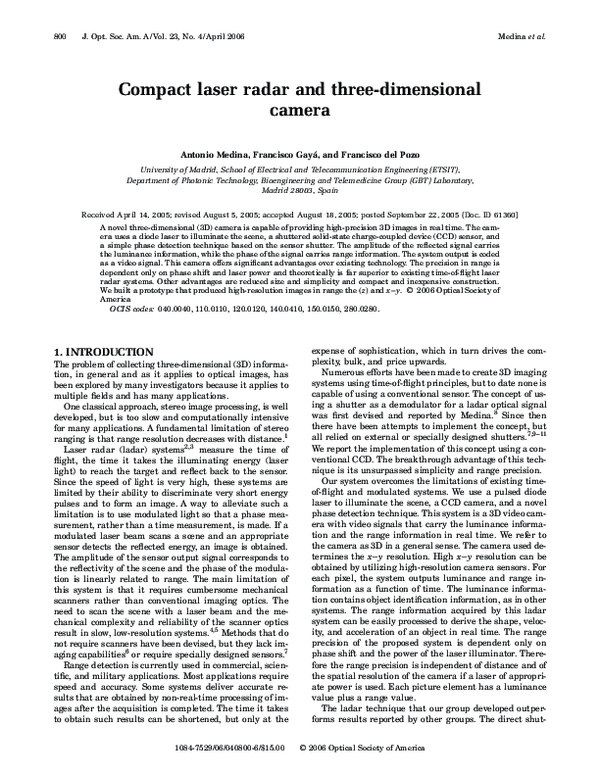 (PDF) Compact laser radar and three-dimensional camera