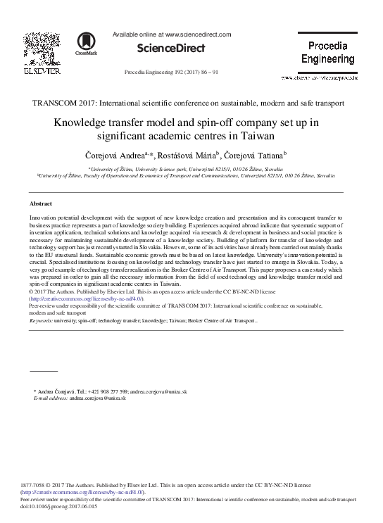 (PDF) Knowledge Transfer Model and Spin-off Company set up in ...