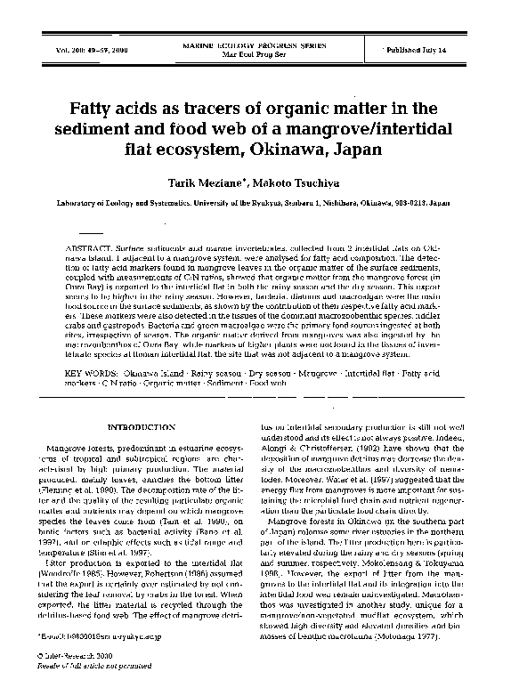 (PDF) Fatty acids as tracers of organic matter in the sediment and food ...