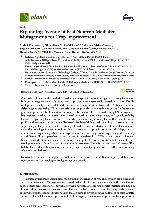 (PDF) Fast Neutron Mutagenesis in Plants: Advances, Applicability and ...