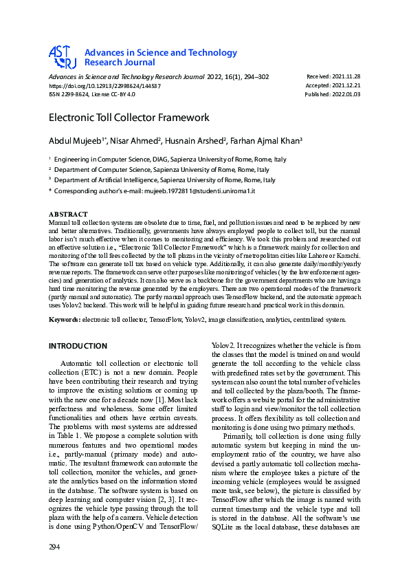 (PDF) Electronic Toll Collector Framework