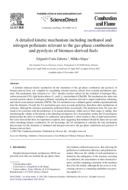 (PDF) A detailed kinetic mechanism including methanol and nitrogen ...