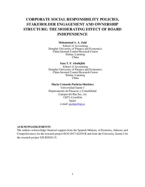 (PDF) Ownership structure, stakeholder engagement, and corporate social ...