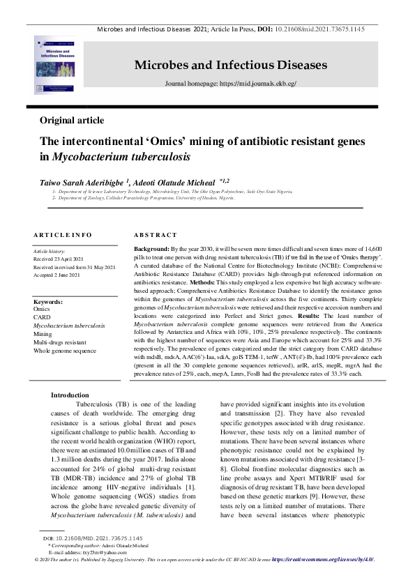 (PDF) The Intercontinental ‘Omics’ mining of Antibiotic Resistant Genes ...