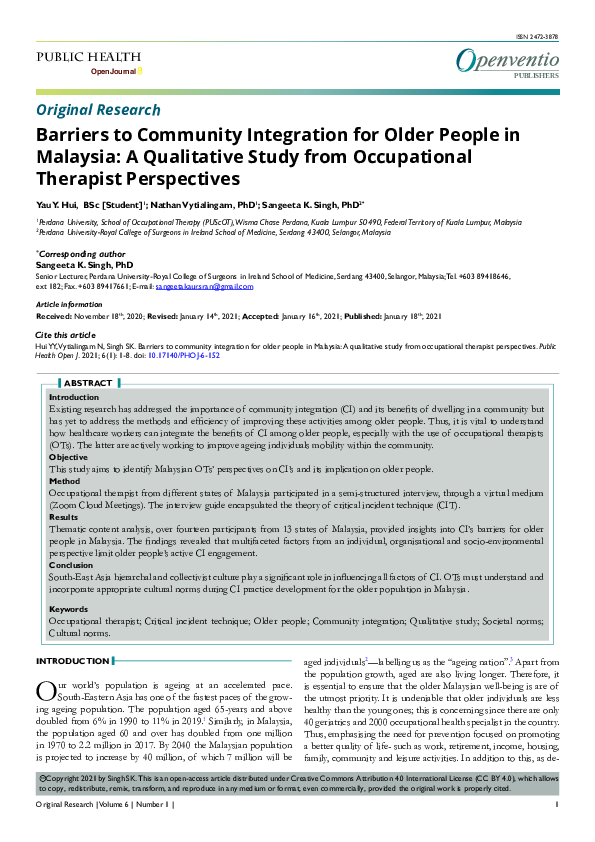 (PDF) Barriers to Community Integration for Older People in Malaysia: A ...