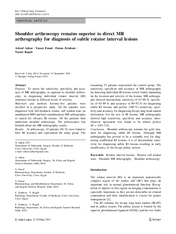 (PDF) Shoulder arthroscopy remains superior to direct MR arthrography ...