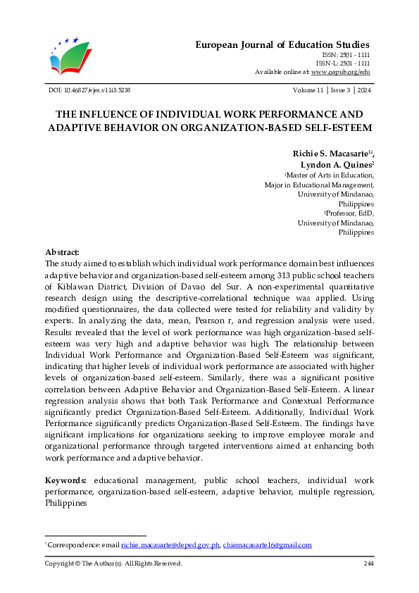 (PDF) The Influence of Individual Work Performance and Adaptive ...