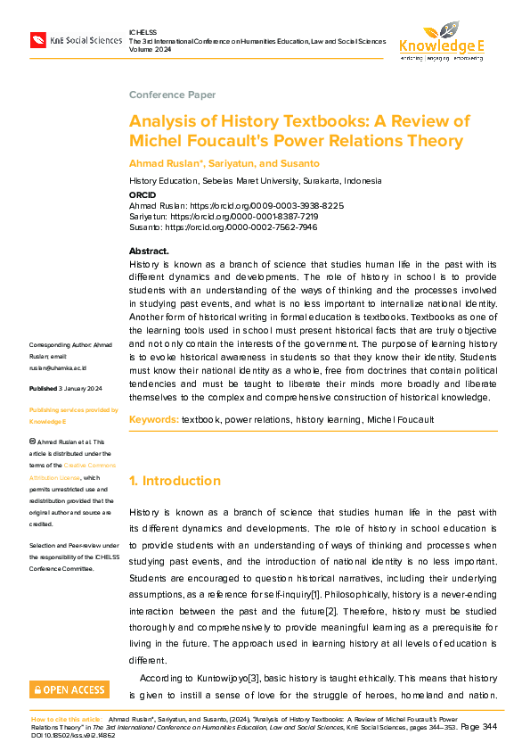 (PDF) Analysis of History Textbooks: A Review of Michel Foucault's ...