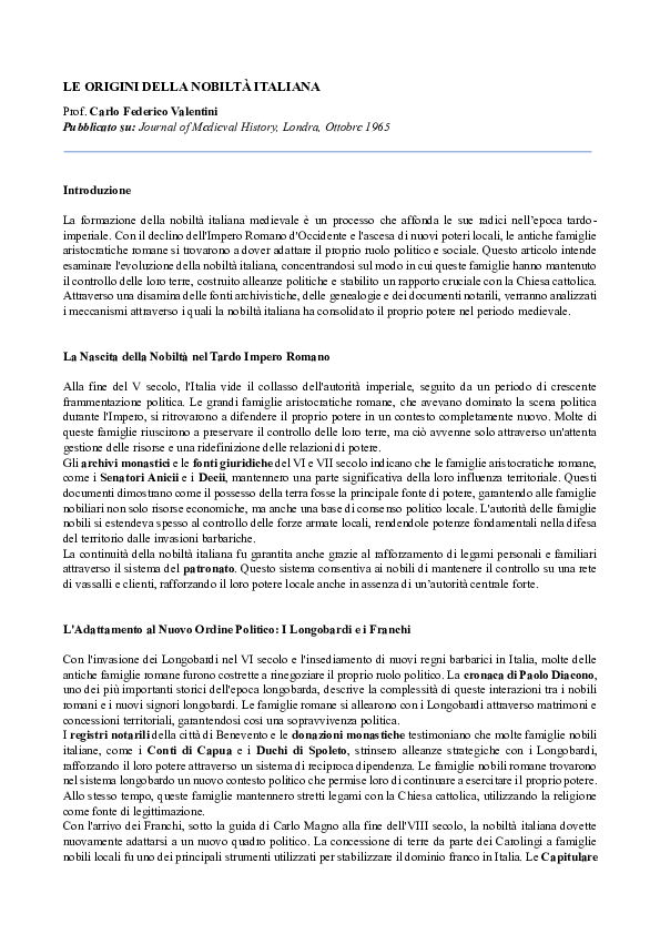 (PDF) LE ORIGINI DELLA NOBILTÀ ITALIANA