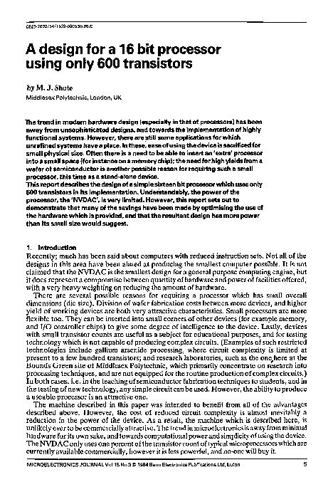 (PDF) A design for a 16 bit processor using only 600 transistors
