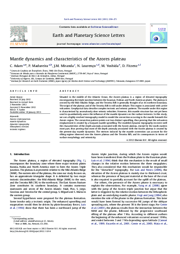 (PDF) Mantle dynamics and characteristics of the Azores plateau
