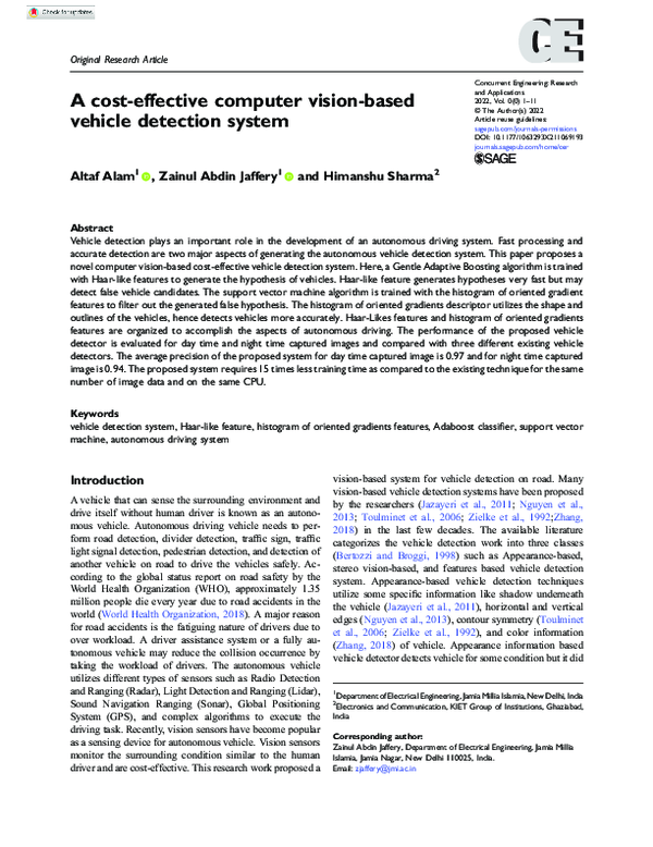 (PDF) A cost-effective computer vision-based vehicle detection system