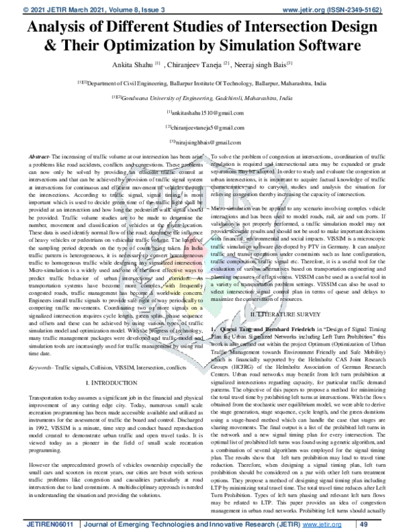 (PDF) Analysis of Different Studies of Intersection Design & Their Optimization by Simulation ...