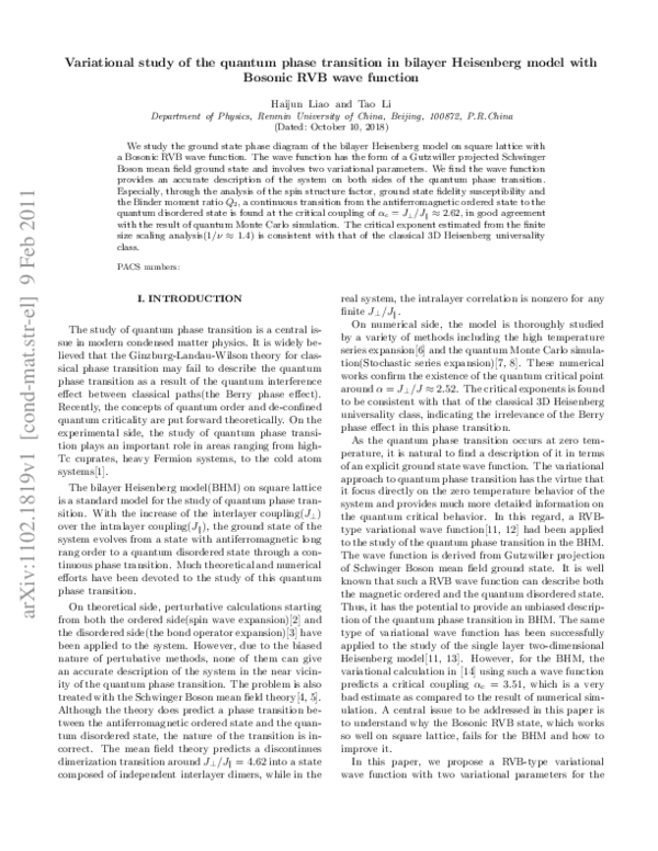 (PDF) Variational study of the quantum phase transition in the bilayer ...
