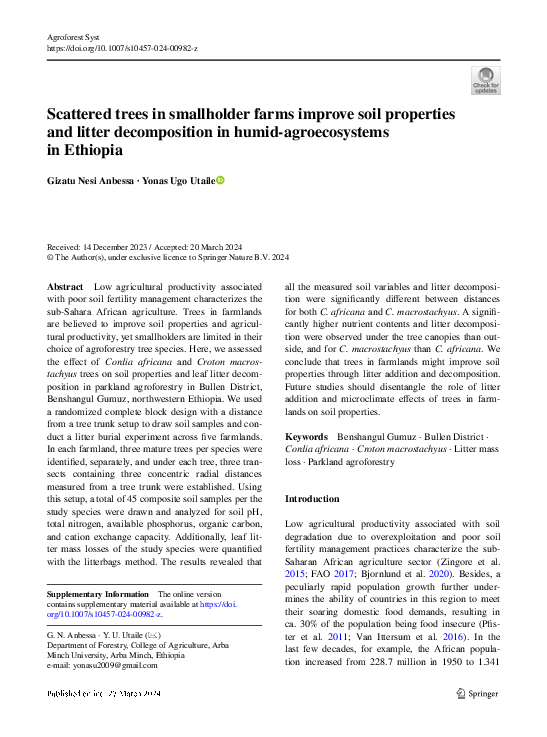 (PDF) Scattered trees in smallholder farms improve soil properties and litter decomposition in ...