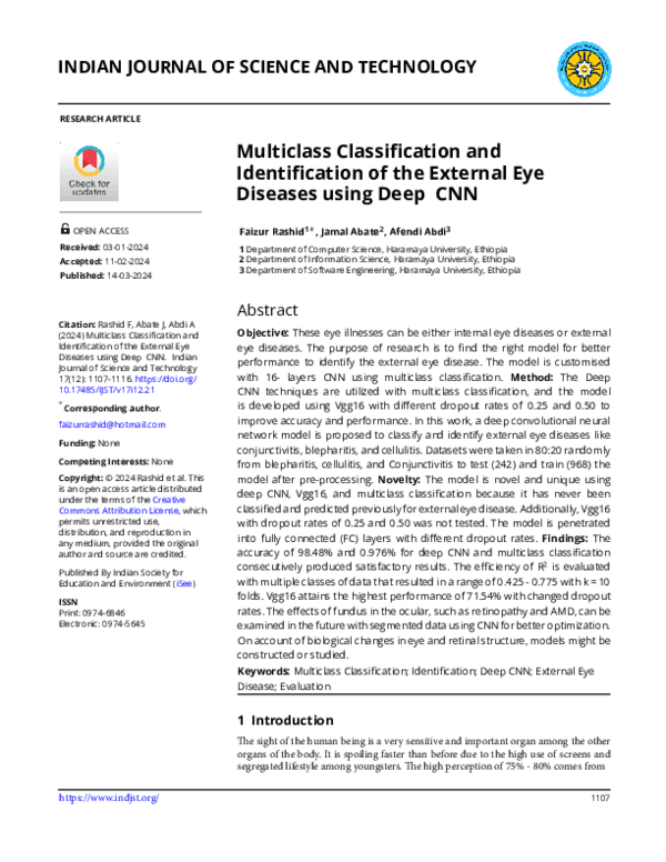 (PDF) Multiclass Classification and Identification of the External Eye Diseases using Deep CNN