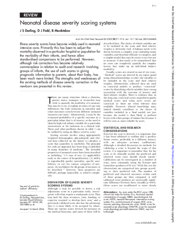 (PDF) Neonatal disease severity scoring systems