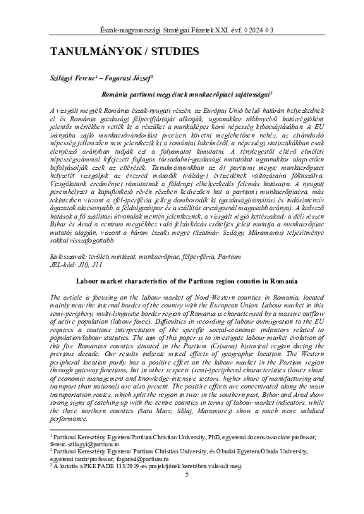 (PDF) Románia partiumi megyéinek munkaerőpiaci sajátosságai / Labour ...