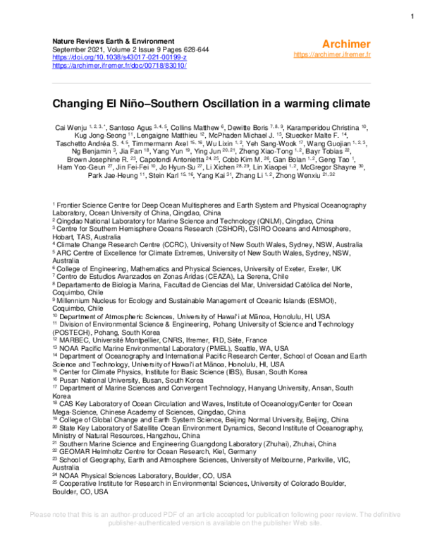 (PDF) Changing El Niño–Southern Oscillation in a warming climate