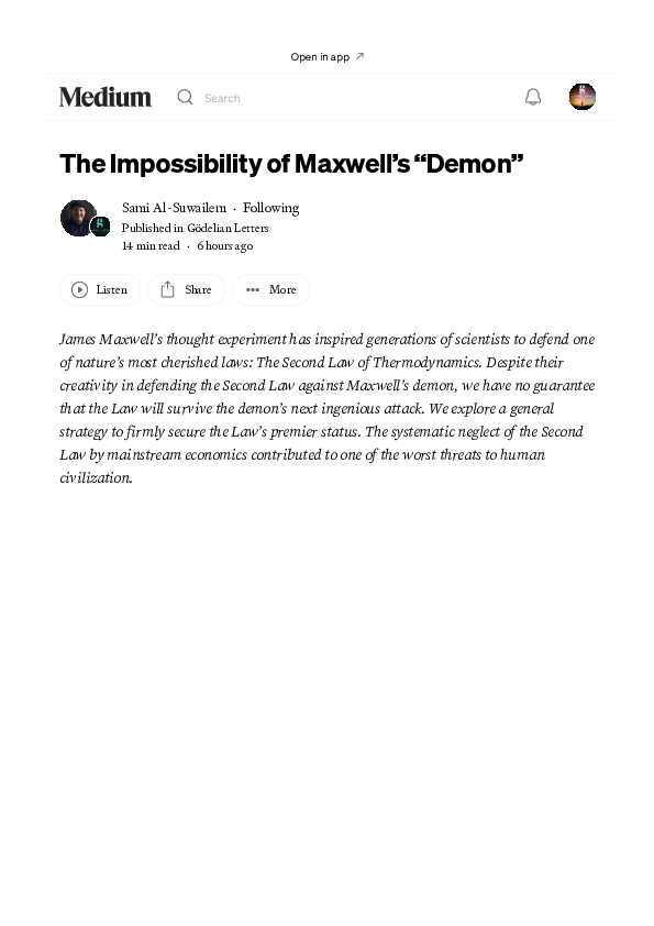 (PDF) The Impossibility of Maxwell's "Demon"