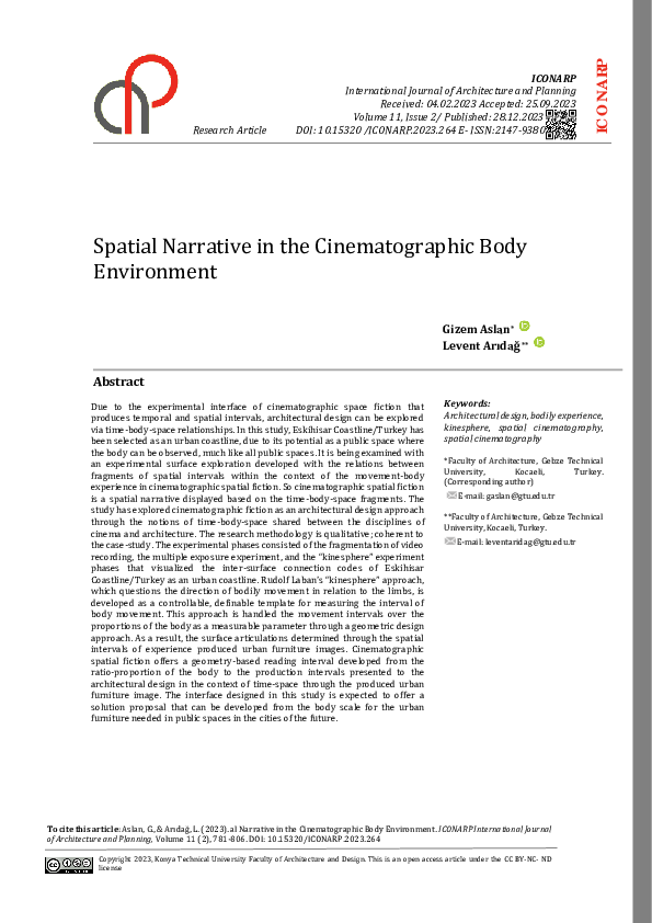 (PDF) Spatial Narrative in the Cinematographic Body Environment