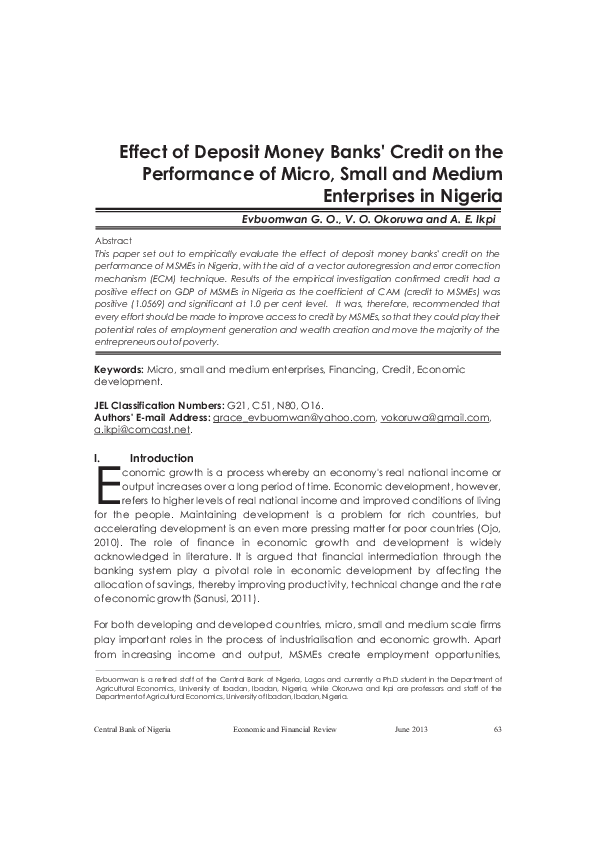 (PDF) Effect of Deposit Money Banks' Credit on the Performance of Micro ...