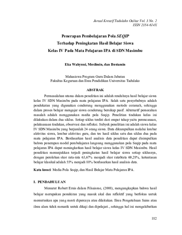 (PDF) Penerapan Pembelajaran Pola SEQIP Terhadap Peningkatan Hasil ...
