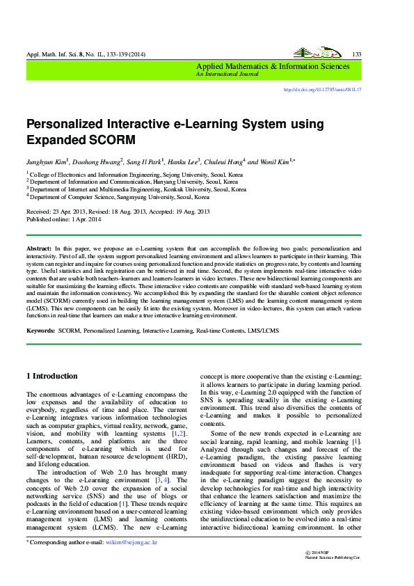 (PDF) Personalized Interactive e-Learning System using Expanded SCORM