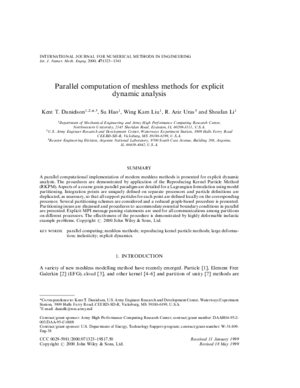 (PDF) Parallel computation of meshless methods for explicit dynamic analysis