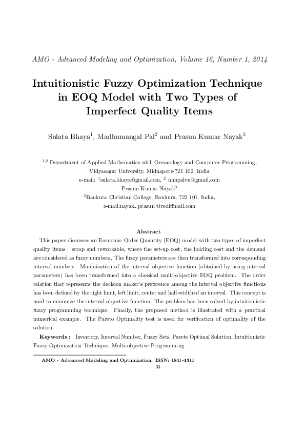 (PDF) Intuitionistic Fuzzy Optimization Technique in EOQ Model with Two Types of Imperfect ...