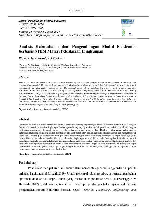 (PDF) Analisis Kebutuhan dalam Pengembangan Modul Elektronik berbasis STEM Materi Pelestarian ...