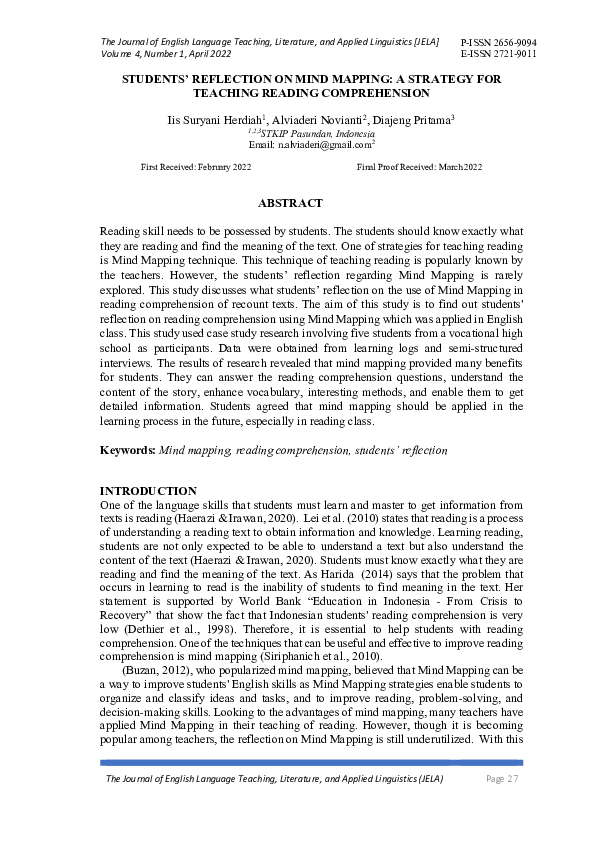 (PDF) Students’ Reflection on Mind Mapping: A Strategy for Teaching ...