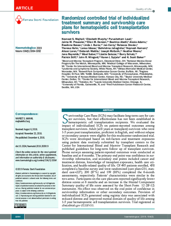 (PDF) Randomized controlled trial of individualized treatment summary and survivorship care ...