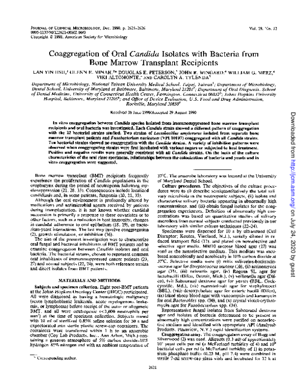 (PDF) Coaggregation of oral Candida isolates with bacteria from bone ...